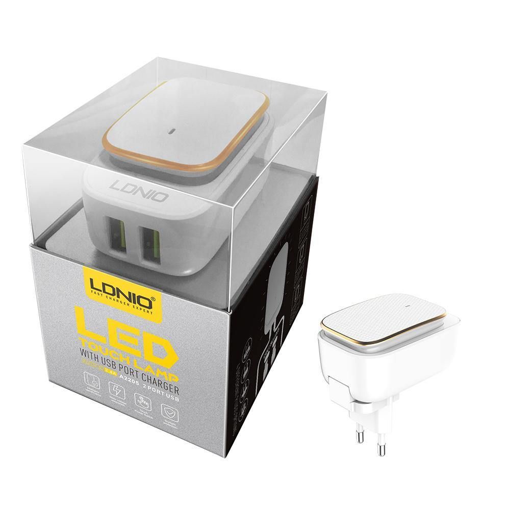 LDNIO A2205 LED Touch Lamp Adapter With Lightning Cable 2 USB Port Type ...