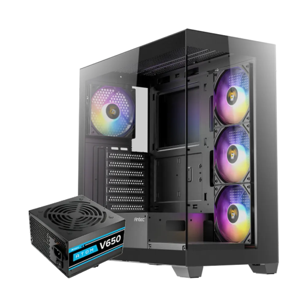 Antec CX300 Mid Tower Case 4 Fan RGB Black + Antec Atom V650 Power ...